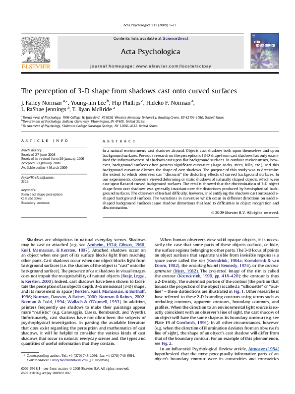 (PDF) The perception of 3-D shape from shadows cast onto curved surfaces