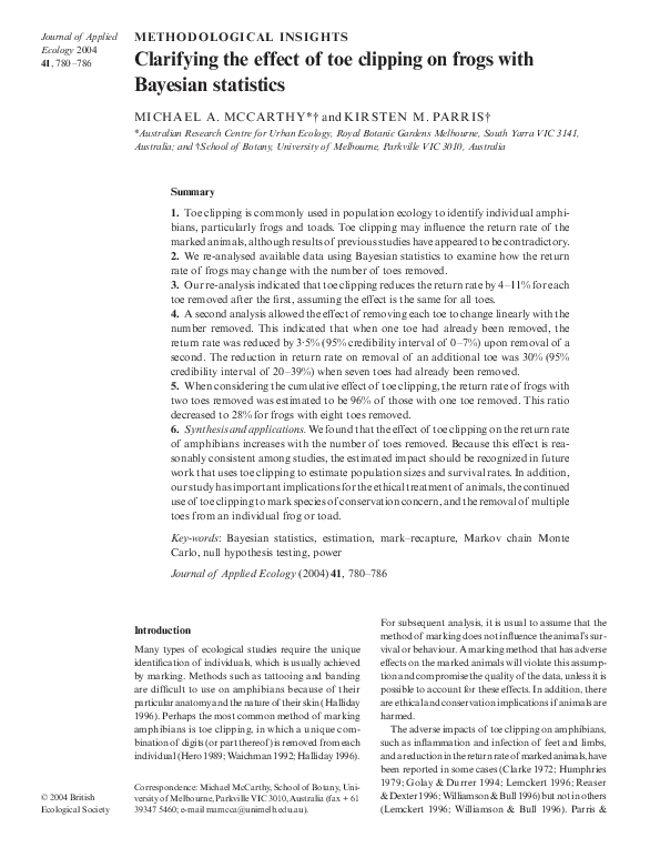(PDF) Clarifying the effect of toe clipping on frogs with Bayesian ...