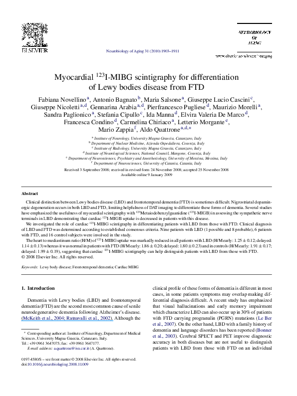(PDF) Myocardial 123I-MIBG scintigraphy for differentiation of Lewy bodies disease from FTD