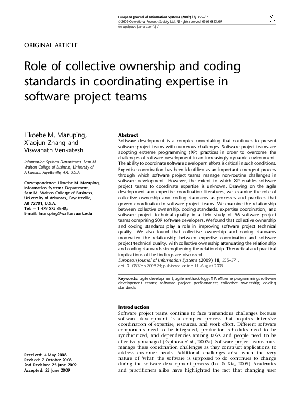 (PDF) Role of Collective Ownership and Coding Standards in Coordinating Expertise in Software ...