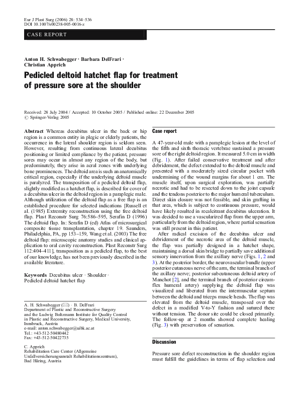 (PDF) Pedicled deltoid hatchet flap for treatment of pressure sore at ...