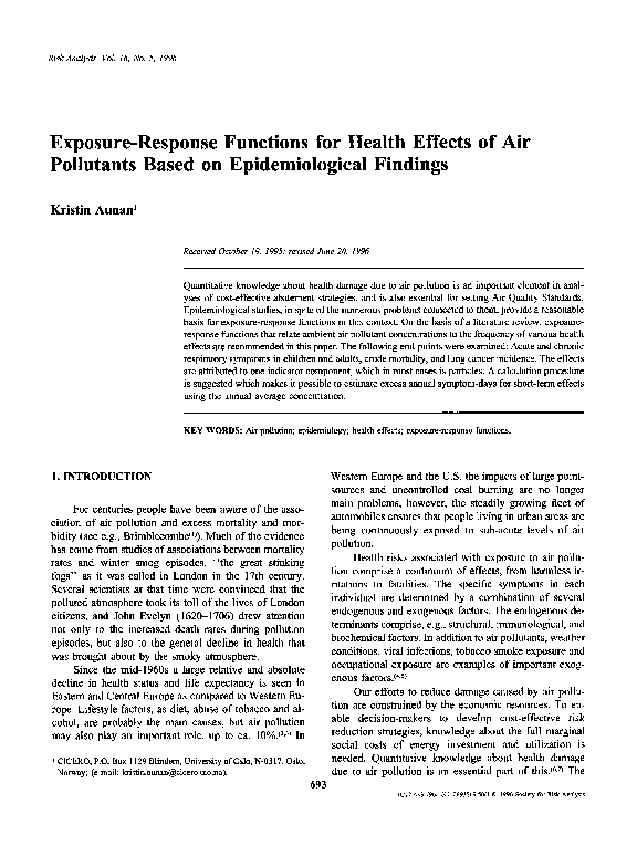(PDF) Exposure-Response Functions for Health Effects of Air Pollutants ...
