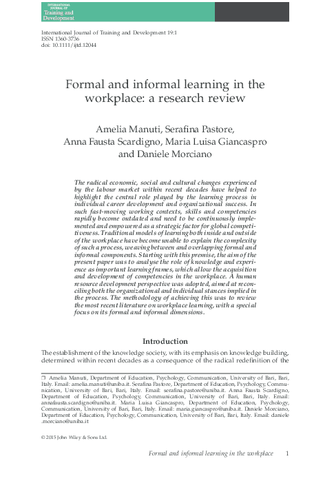 (PDF) Formal and informal learning in the workplace: a research review