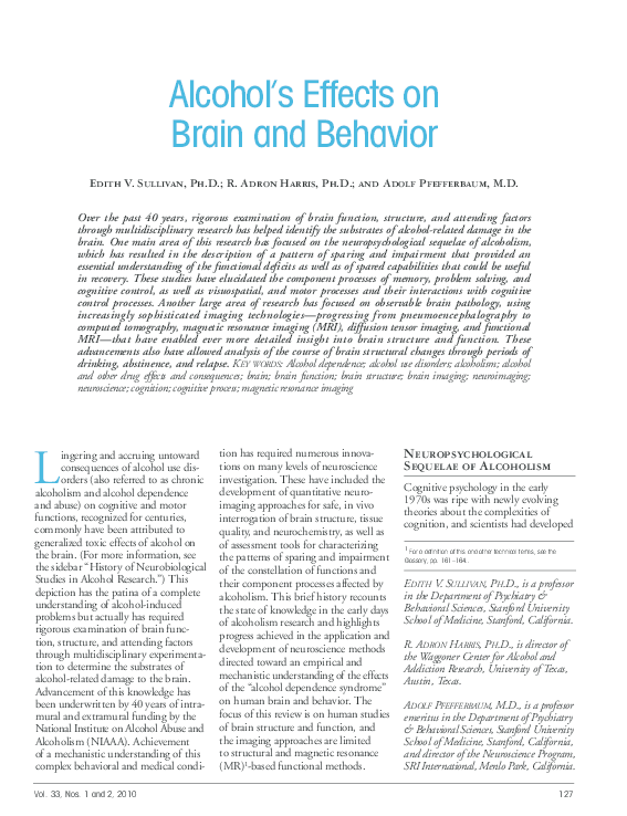 (PDF) Alcohol's effects on brain and behavior