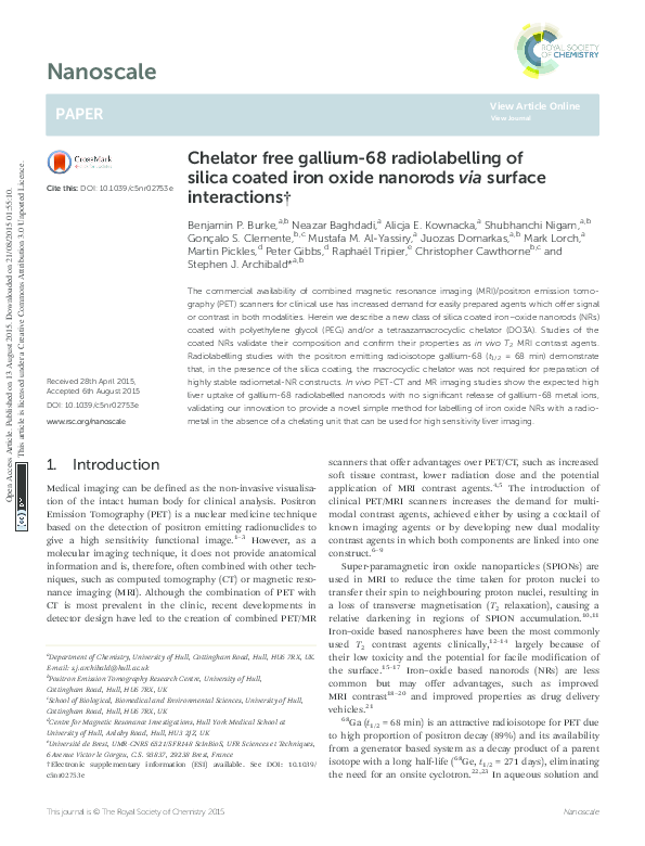 (PDF) Chelator free gallium-68 radiolabelling of silica coated iron ...
