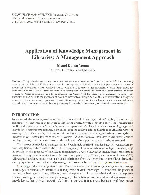 (PDF) KNOWLEDGE MANAGEMENT: Issues and Challenges Application of ...