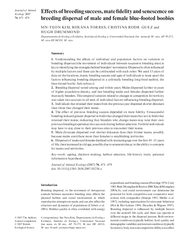 (PDF) Effects of breeding success, mate fidelity and senescence on ...
