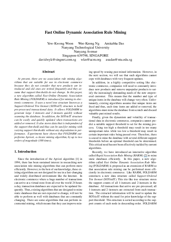 (PDF) Fast online dynamic association rule mining
