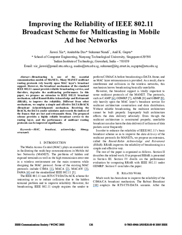 (PDF) Improving the reliability of IEEE 802.11 broadcast scheme for multicasting in mobile ad ...