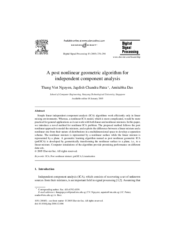 (PDF) A post nonlinear geometric algorithm for independent component analysis