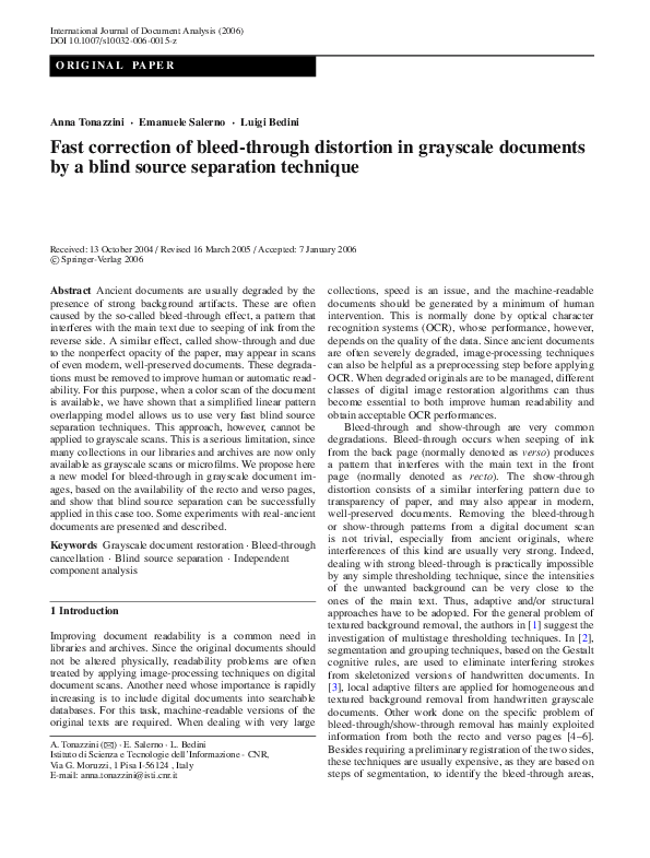 (PDF) Fast correction of bleed-through distortion in grayscale ...