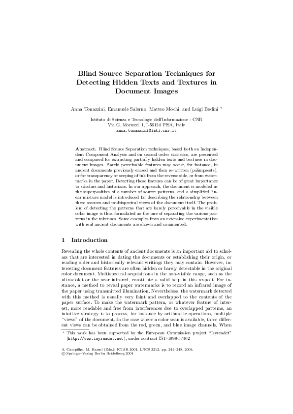 (PDF) Blind Source Separation Techniques for Detecting Hidden Texts and Textures in Document Images