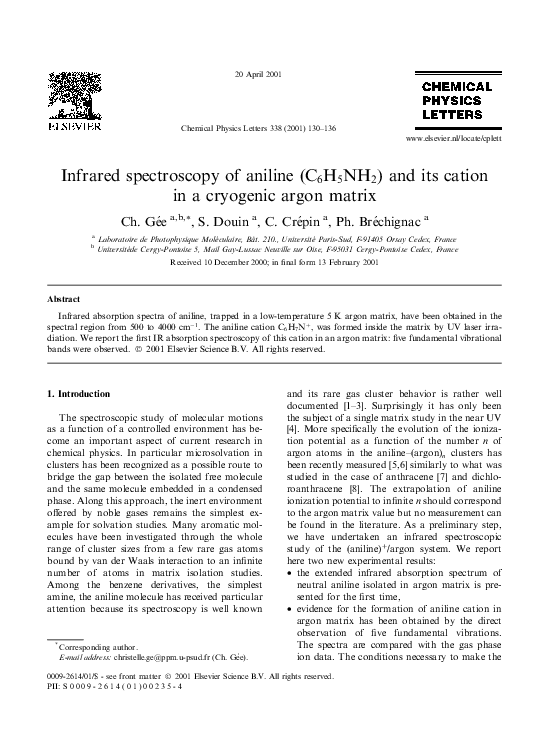 (PDF) Infrared spectroscopy of aniline (C6H5NH2) and its cation in a ...