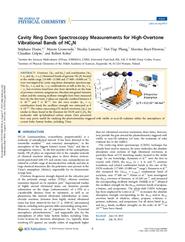 (PDF) Cavity Ring Down Spectroscopy Measurements for High Overtone Vibrational Bands of HC 3 N