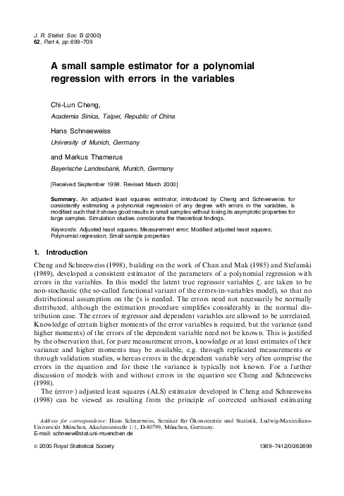 Pdf A Small Sample Estimator For A Polynomial Regression With Errors In The Variables