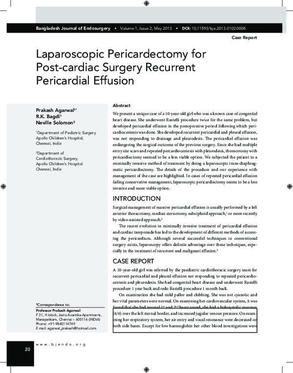 (PDF) Laparoscopic Pericardectomy for Post-cardiac Surgery Recurrent ...