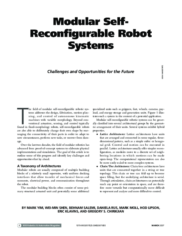 Pdf Modular Self Reconfigurable Robot Systems [grand Challenges Of Robotics] Behnam Salemi