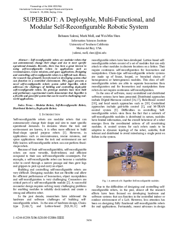 Pdf Superbot A Deployable Multi Functional And Modular Self Reconfigurable Robotic System