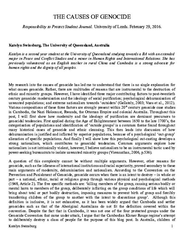 (DOC) The Causes of Genocide