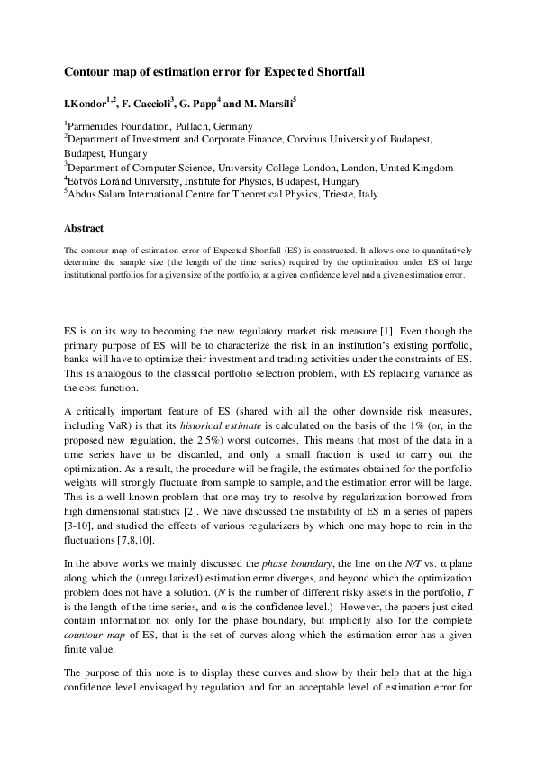 Pdf Contour Map Of Estimation Error For Expected Shortfall
