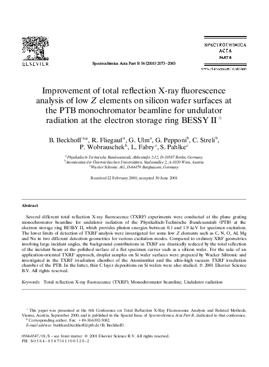 (PDF) Improvement of total reflection X-ray fluorescence analysis of low Z elements on silicon ...