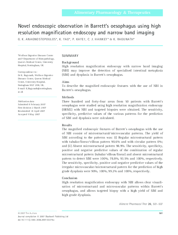 (PDF) Novel endoscopic observation in Barrett’s oesophagus using high ...