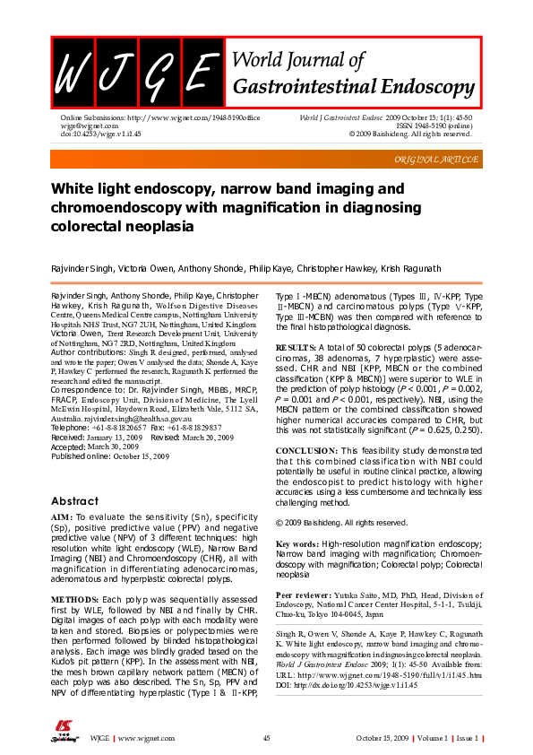(PDF) White light endoscopy, narrow band imaging and chromoendoscopy ...