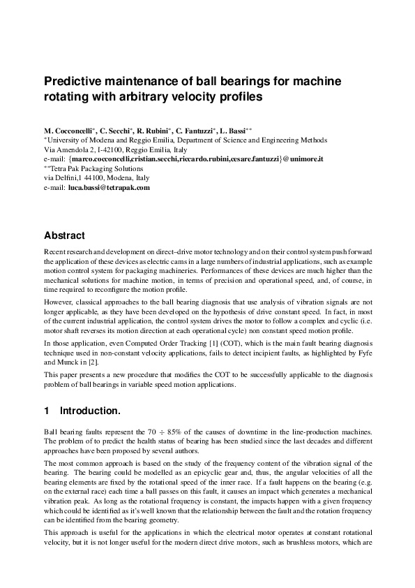 (PDF) Predictive maintenance of ball bearings for machine rotating with ...