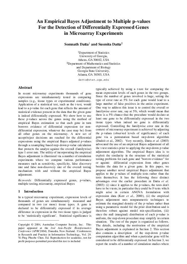 (PDF) An Empirical Bayes Adjustment to Multiple p-values For the Detection of Differentially ...