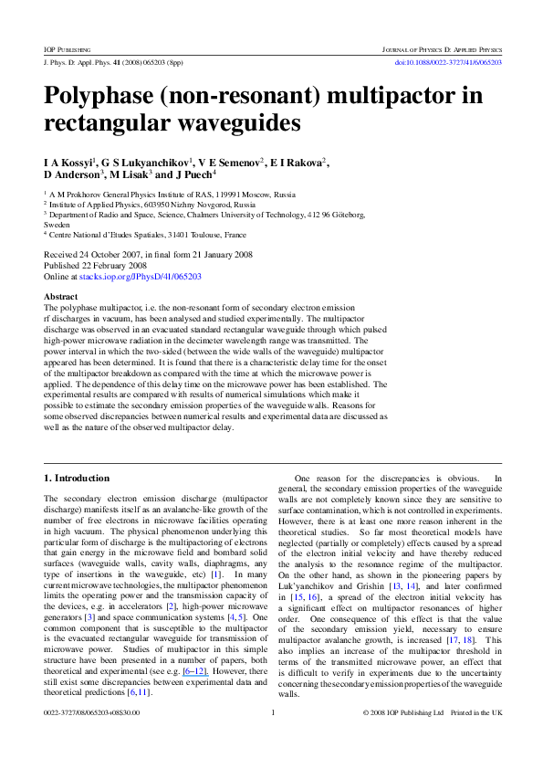 Pdf Polyphase Non Resonant Multipactor In Rectangular Waveguides