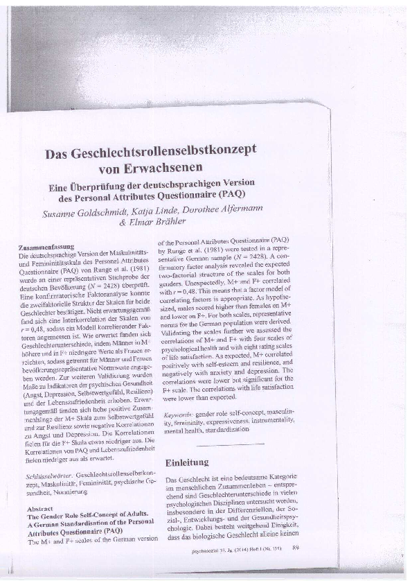 (PDF) Das Geschlechtsrollenselbstkonzept von Erwachsenen – Eine ...