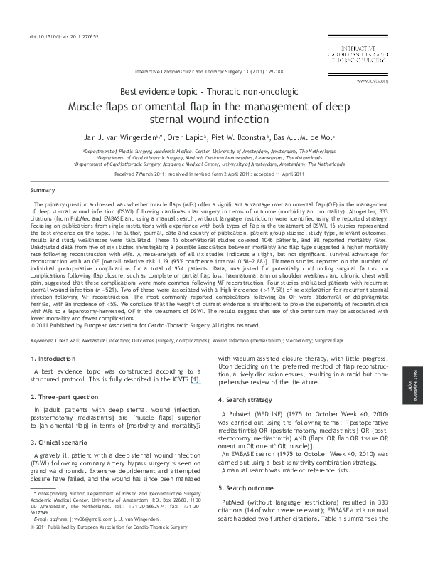 (PDF) Muscle flaps or omental flap in the management of deep sternal ...