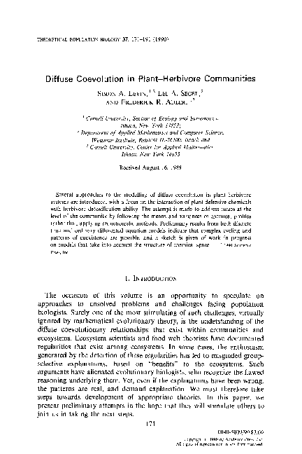 (PDF) Diffuse coevolution in plant-herbivore communities