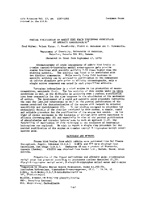 (PDF) Partial purification of rabbit hind brain tryptophan hydroxylase ...