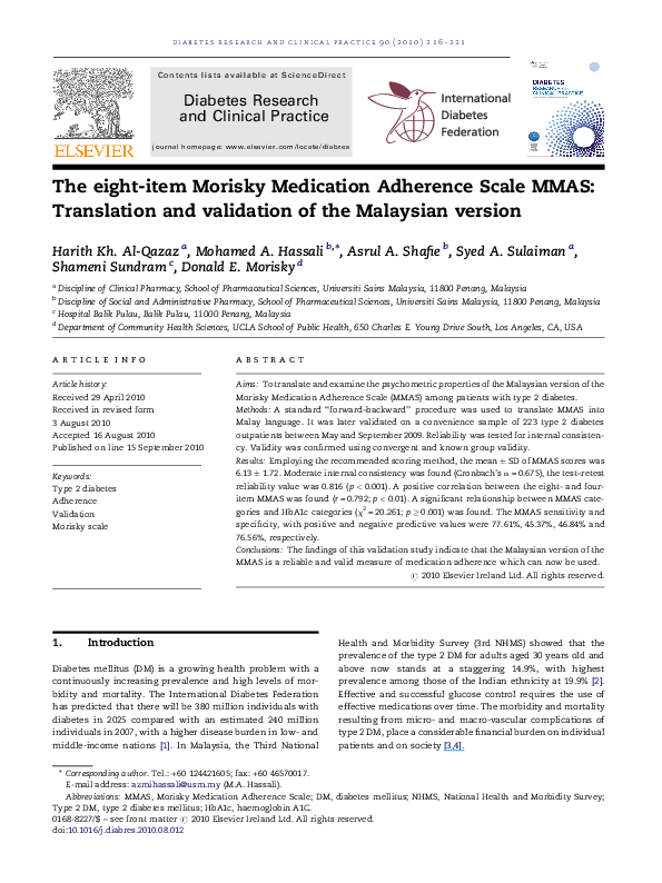 (PDF) The eight-item Morisky Medication Adherence Scale MMAS ...