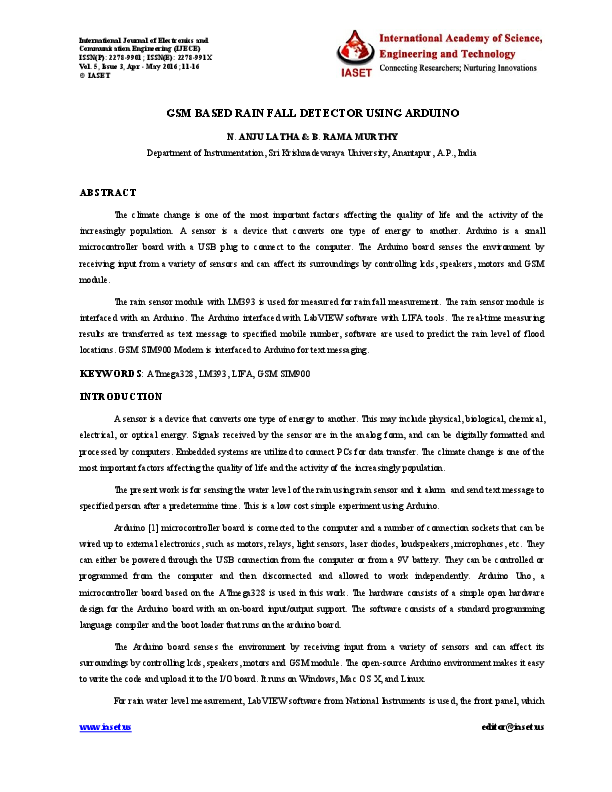 (PDF) GSM BASED RAIN FALL DETECTOR USING ARDUINO