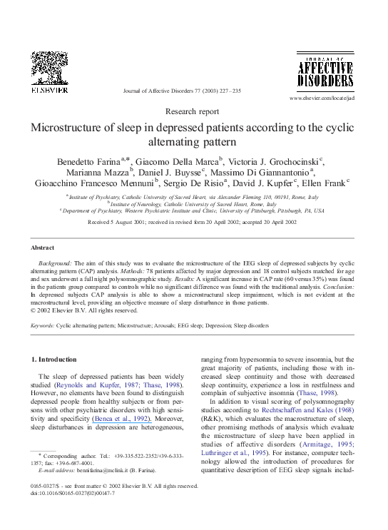 (PDF) Microstructure of sleep in depressed patients according to the cyclic alternating pattern