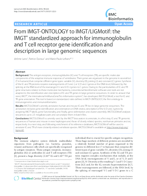 (PDF) From IMGT-ONTOLOGY to IMGT/LIGMotif: the IMGT® standardized ...
