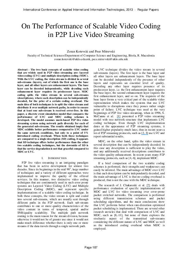 Pdf On The Performance Of Scalable Video Coding In P2p Live Video 1506