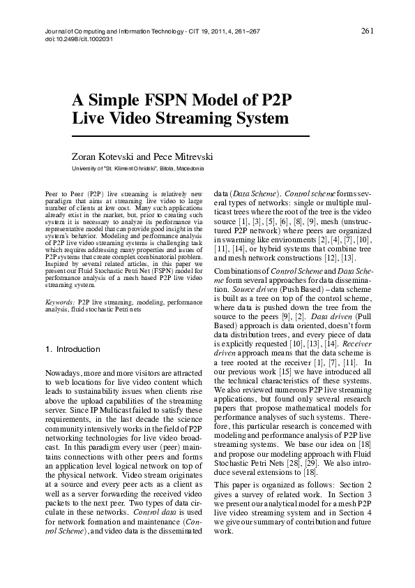 (PDF) A Simple FSPN Model of P2P Live Video Streaming System