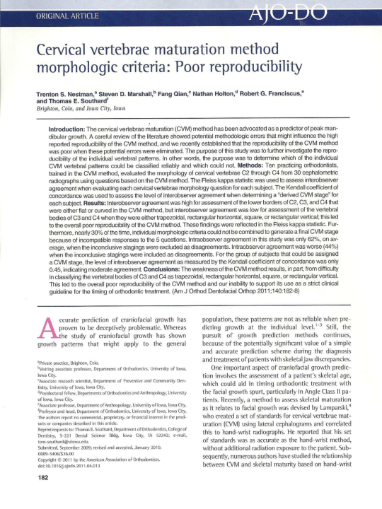 (PDF) Cervical vertebrae maturation method morphologic criteria: Poor reproducibility