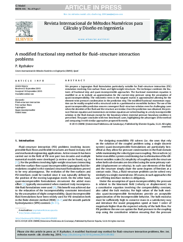 (PDF) A modified fractional step method for fluid–structure interaction ...