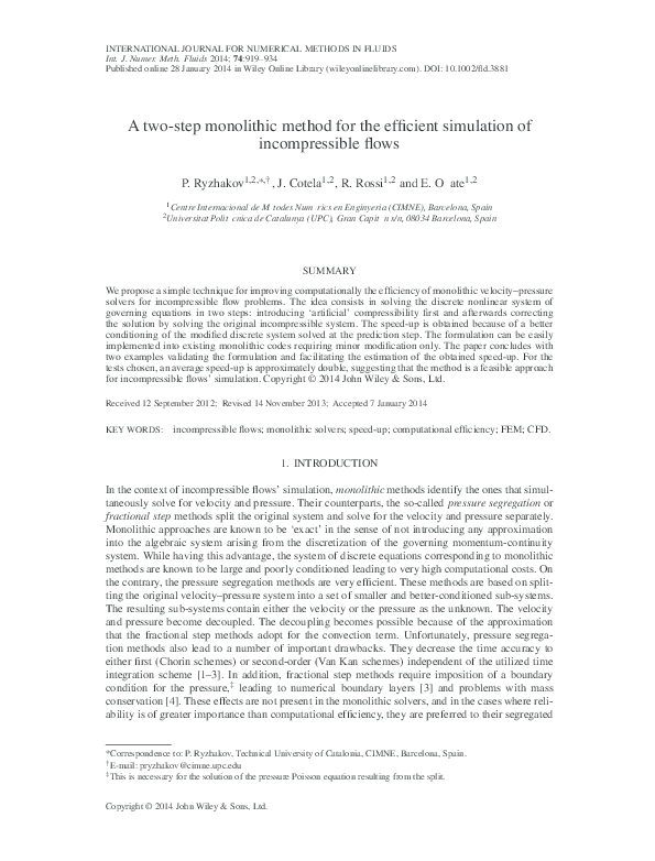 (PDF) A two-step monolithic method for the efficient simulation of incompressible flows