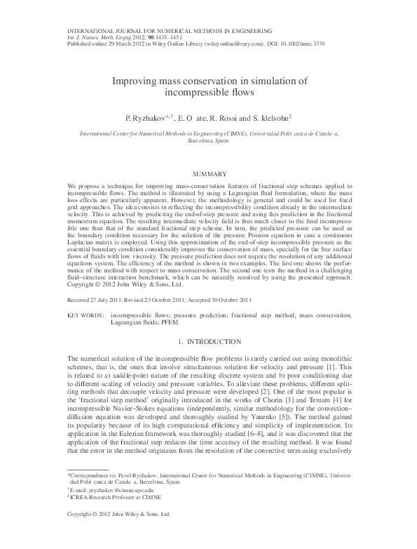 (PDF) Improving mass conservation in simulation of incompressible flows