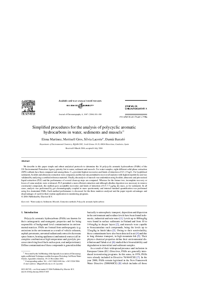 (PDF) Simplified procedures for the analysis of polycyclic aromatic hydrocarbons in water ...
