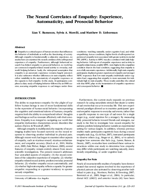 (PDF) The Neural Correlates of Empathy: Experience, Automaticity, and ...