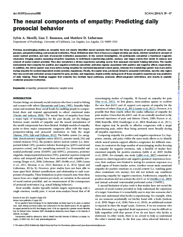 (PDF) The neural components of empathy: Predicting daily prosocial behavior