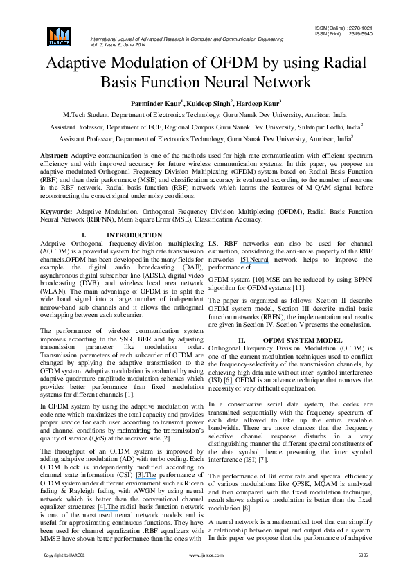 (PDF) Adaptive Modulation of OFDM by using Radial Basis Function Neural Network