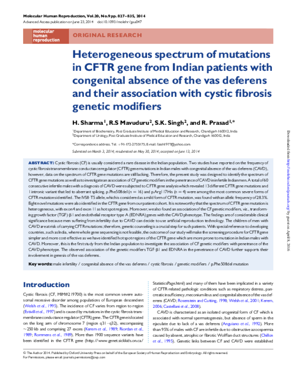 (PDF) Heterogeneous spectrum of mutations in CFTR gene from Indian ...