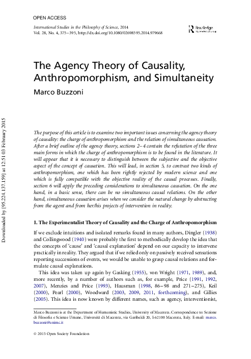 (PDF) The Agency Theory of Causality, Anthropomorphism, and Simultaneity
